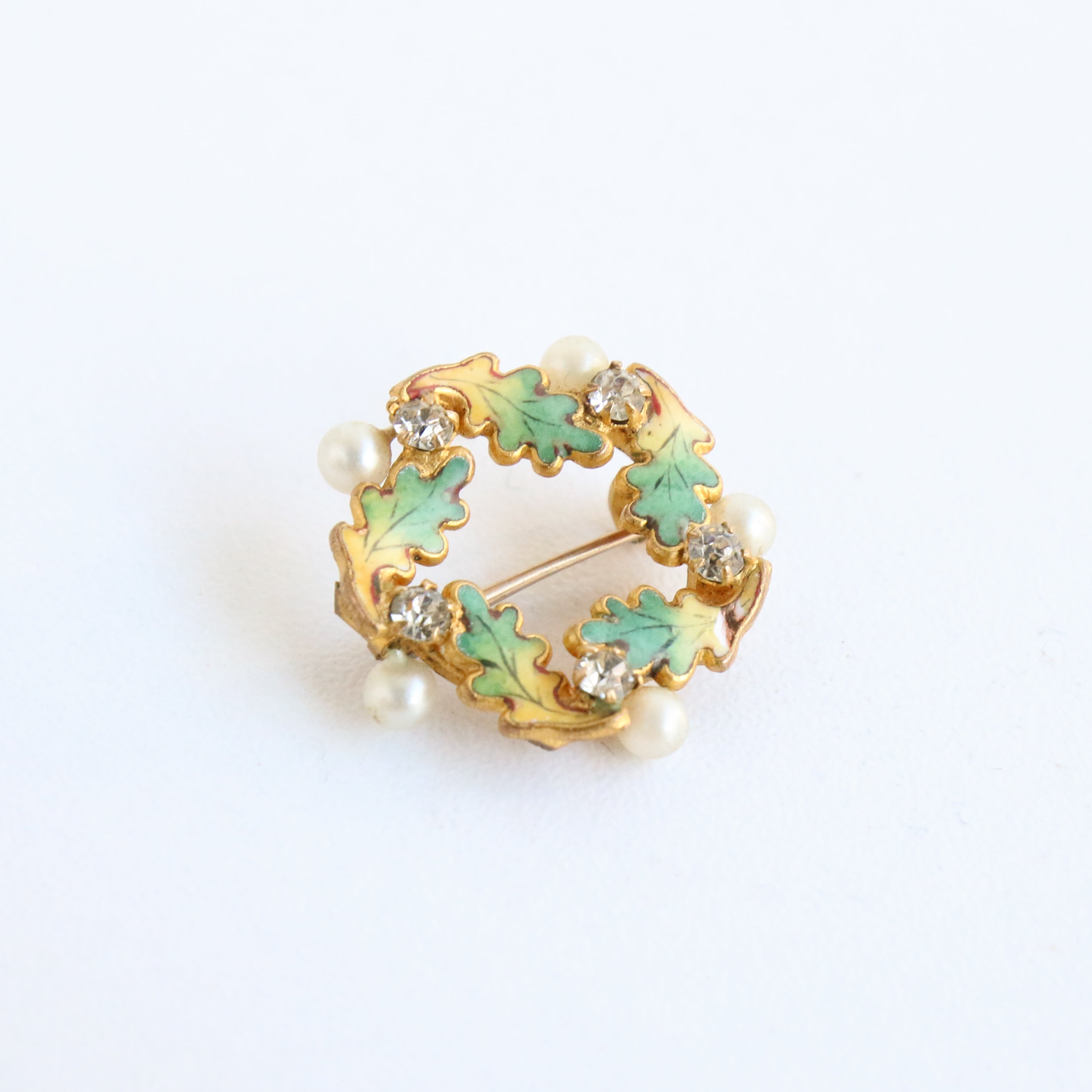 "Enamel Wreath" Vintage Edwardian Enamel, Rhinestone & Pearl Lace Pin ...